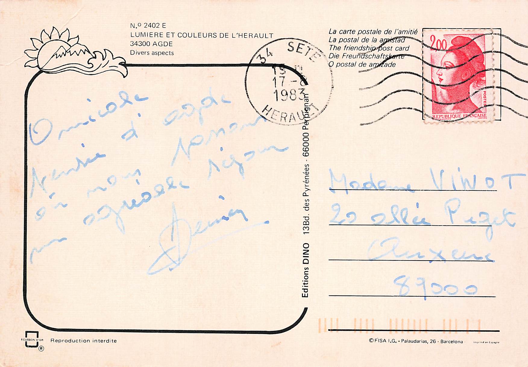 34 SETE LA CARTE POSTCARD DE L AMITIE | eBay