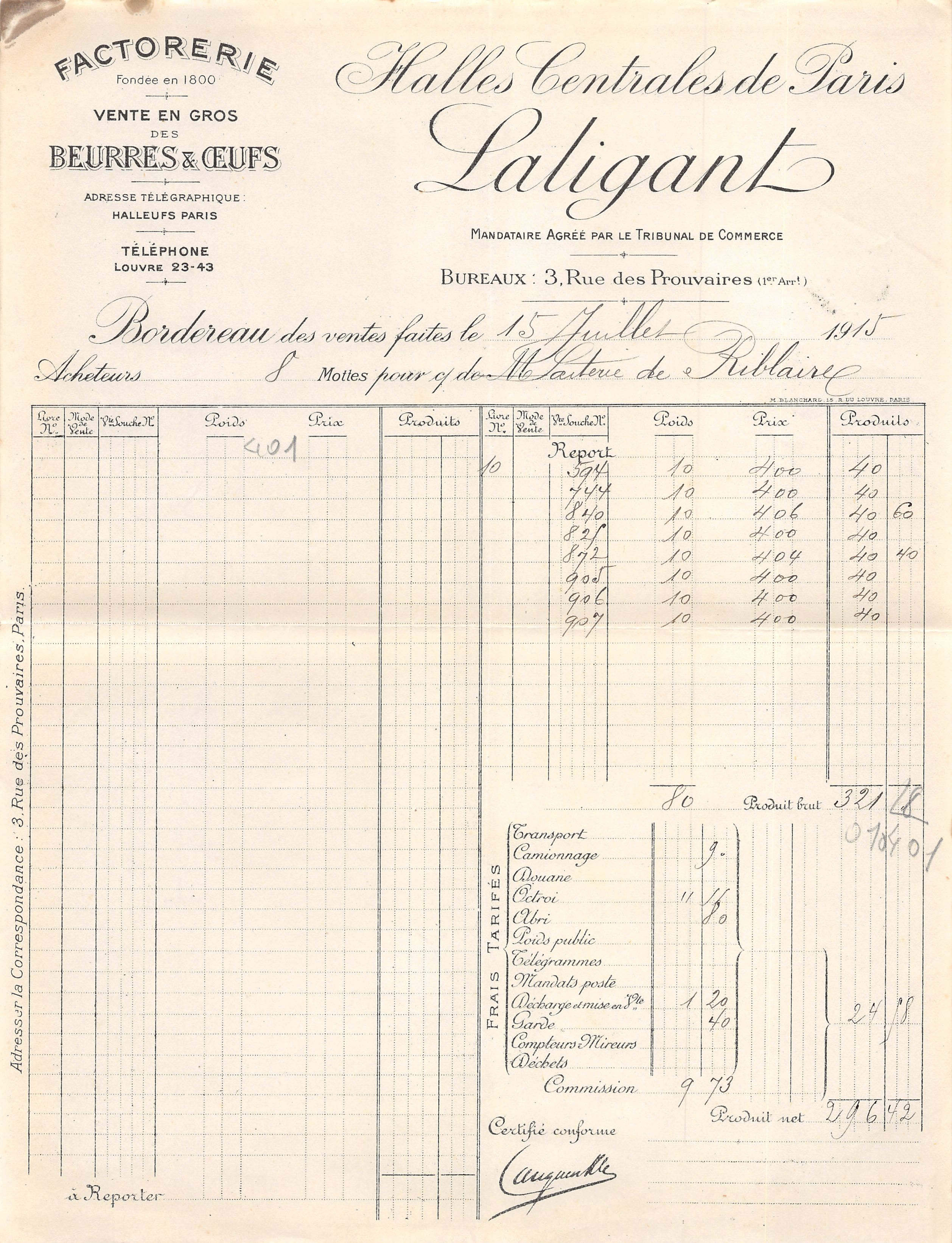 1915 FACTORERIE Halles Centrales De Paris Laligant - Laiterie De ...