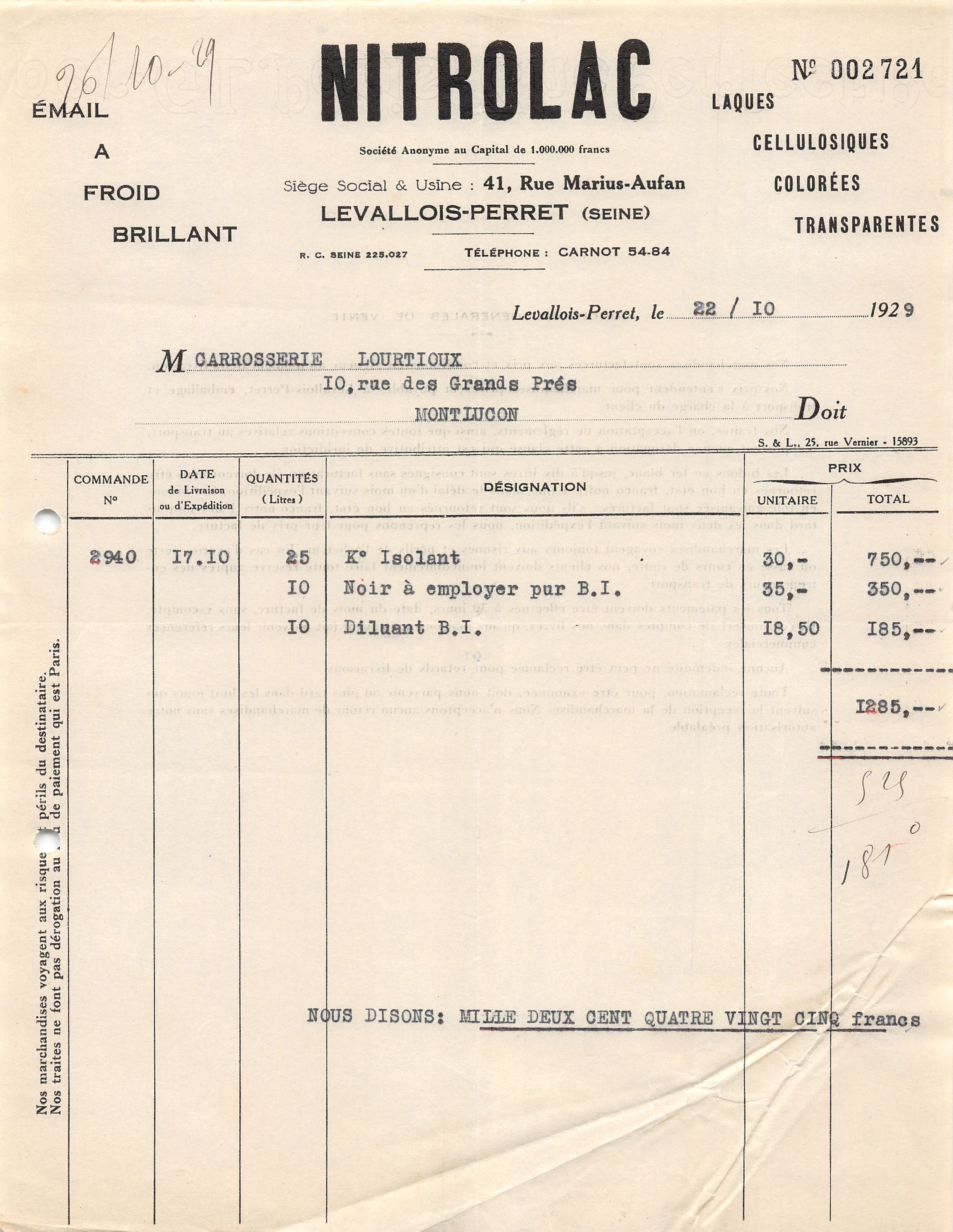 38-0178 1929 Laques Nitrolac A Levallois Perret - M. Lourtioux A EUR 10 ...